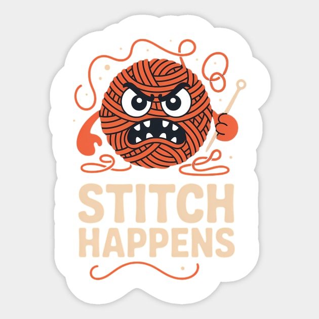 Funny Angry Yarn Ball Funny Crochet Meme - Funny Crochet Meme - Sticker ...