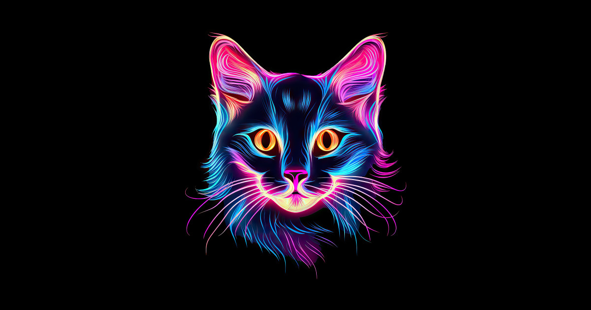 Neon Cat Face in colorful neon pink and neon blue - Neon Cat - Sticker ...