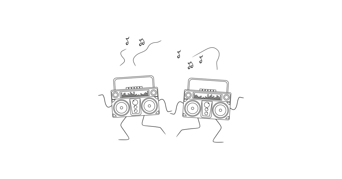 line art illustration of a pair of old school radios dancing together ...
