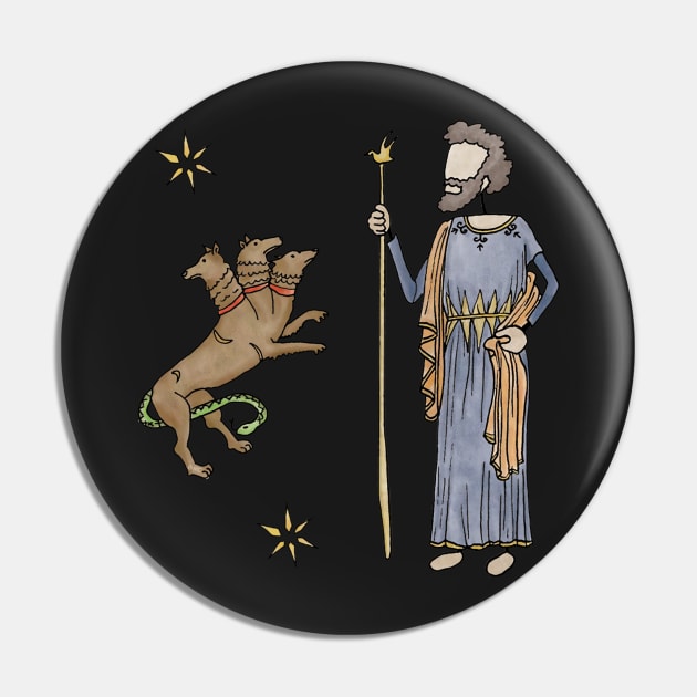 Greek Myth Comix - Hades and Cerberus - Greek Myth Comix - Pin | TeePublic