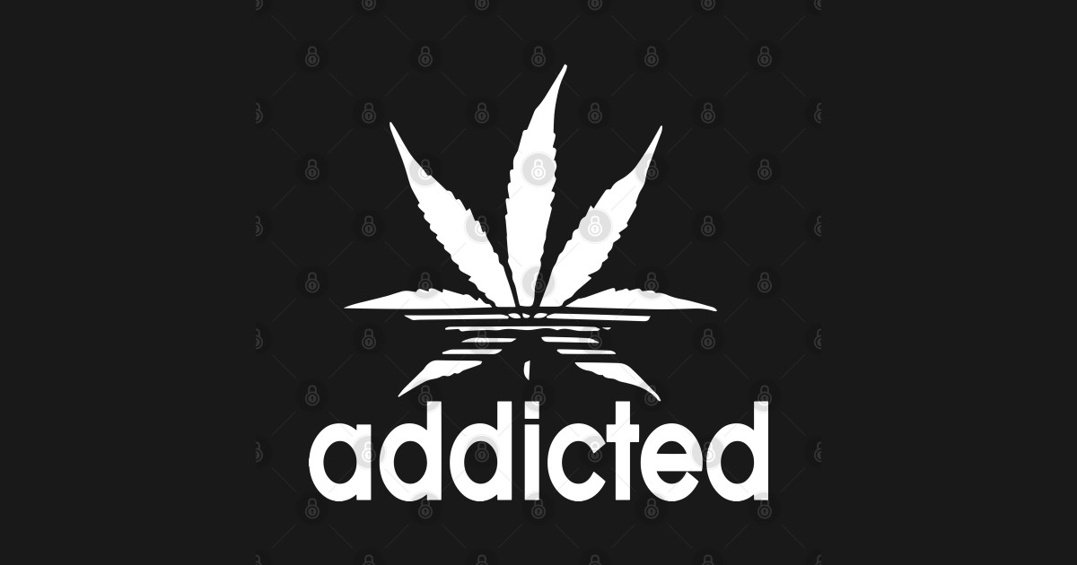 Addicted Pot Leaf White Logo - Weed Clothing - T-Shirt | TeePublic