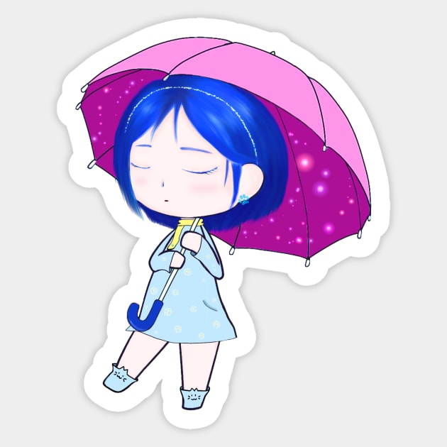 Cute chibi with umbrella - Chibi Girl - Sticker | TeePublic