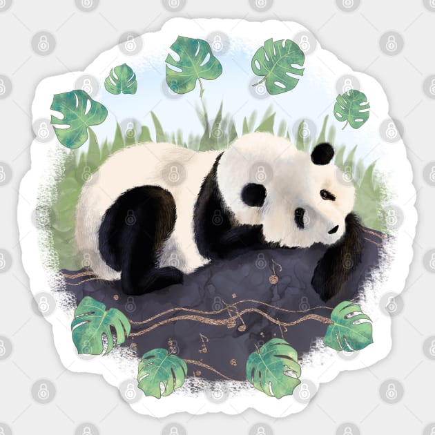 Lazy Giant Panda - Tropical Theme - Giant Panda - Sticker | TeePublic