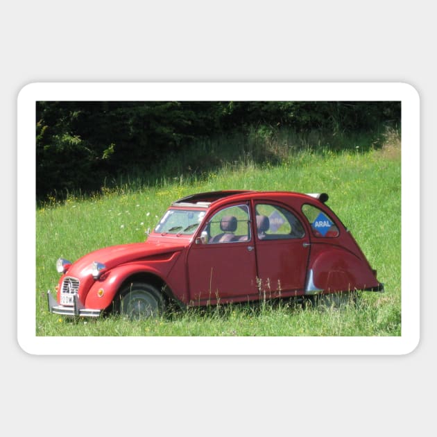 2CV duck red in the grass - Citroen - Sticker | TeePublic