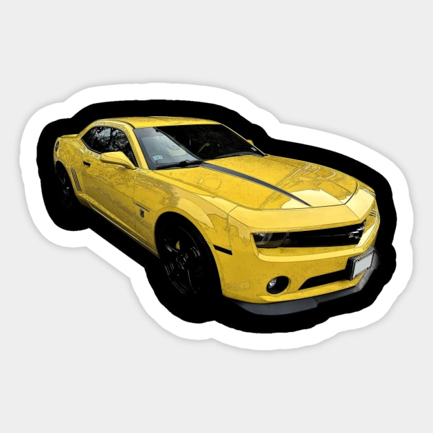 Yellow Camaro Ink Outline - Yellow Camaro - Sticker | TeePublic