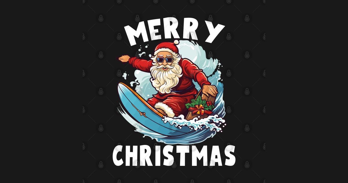 Funny Surfing Santa Claus Merry Christmas Surfboarder Surf - Santa ...