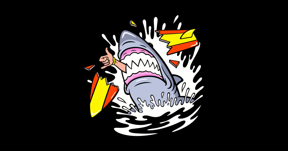 Shark Attack Surfer Wipeout - Funny Cartoon - Shark - Posters and Art ...