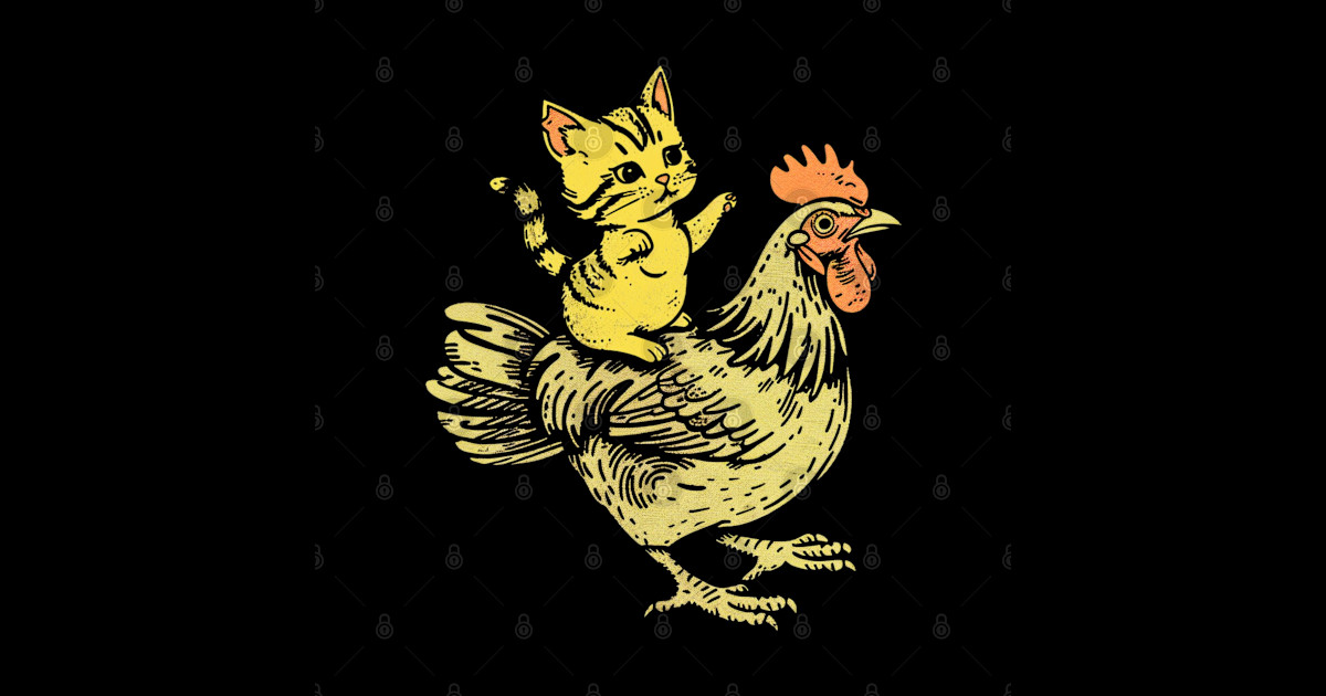 Funny Cat Riding a Chicken - Funny Cat - Sticker | TeePublic
