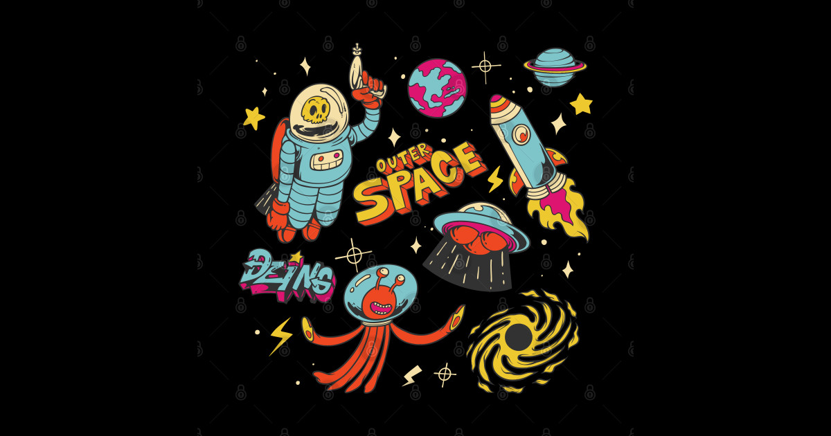 Outer space hand drawn - Outer Space Hand Drawn - Sticker | TeePublic