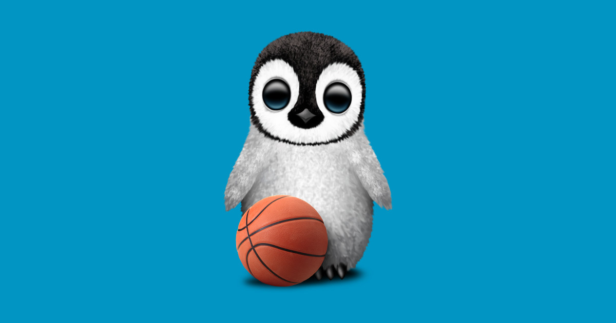 Cute Baby Penguin Playing With Basketball - Basketball - Sticker ...