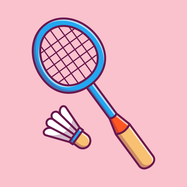 Racket And Shuttlecock Cartoon - Badminton - T-Shirt | TeePublic