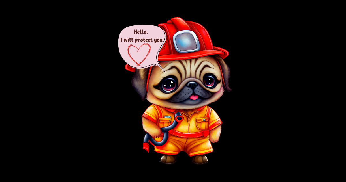 Firefighter, i will protect you, pug - Firefighter - T-Shirt | TeePublic