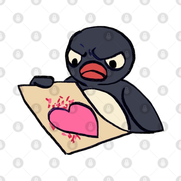 angry pingu penguin with messy heart craft meme - Pingu - T-Shirt ...