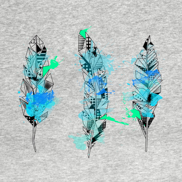 geometric feathers with splatter - Feather - T-Shirt | TeePublic