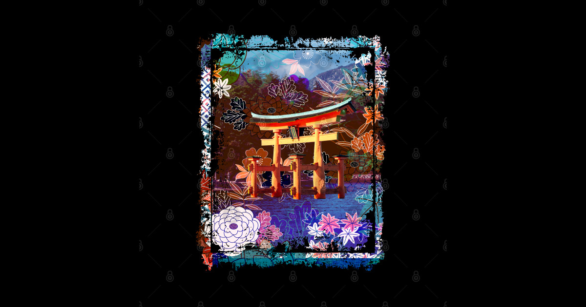 Japan Torii Gate In Water Mountain Collage Art 73 - Japanese Gate ...