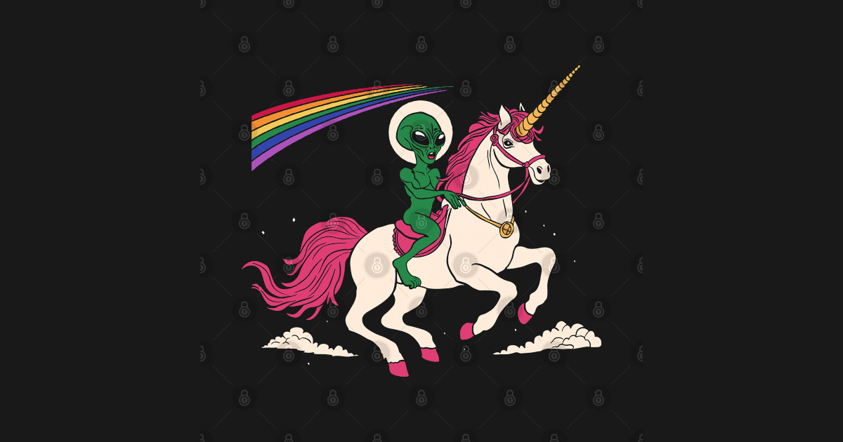 Alien Riding Unicorn - Alien - T-Shirt | TeePublic