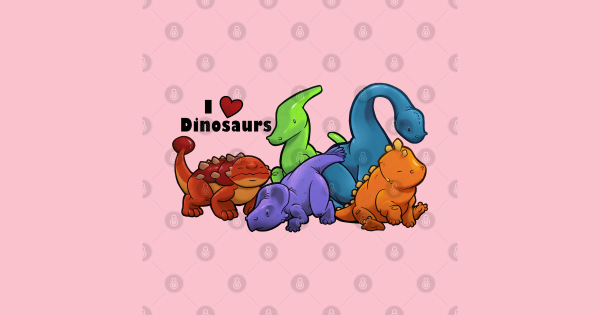 I love Dinosaurs (landscape; pink) - I Love Dinosaurs - Sticker | TeePublic