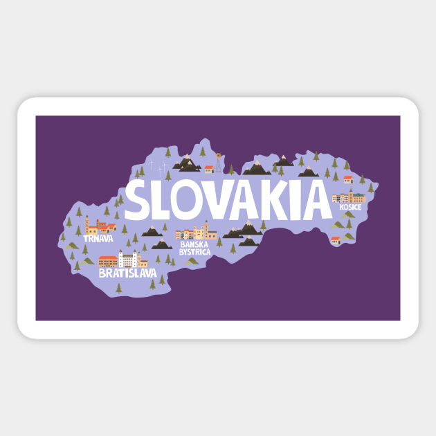 Slovakia Illustrated Map - Slovakia - Sticker | TeePublic
