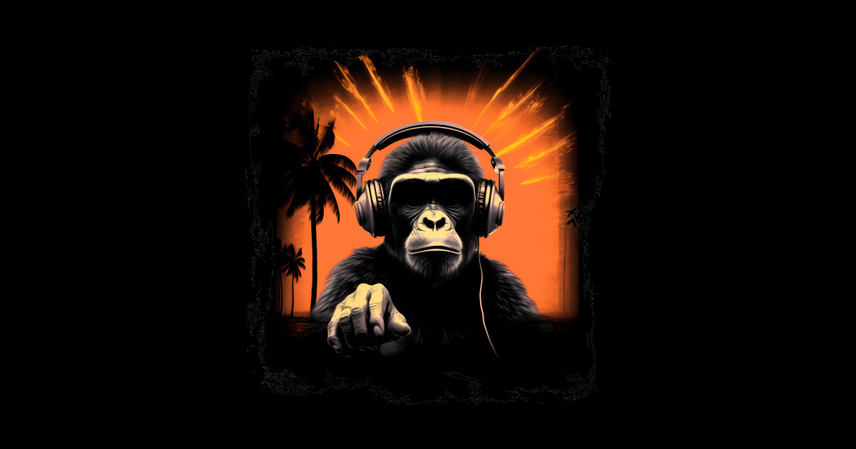 Cool summer monkey ape dj design - Chimp Dj - Sticker | TeePublic
