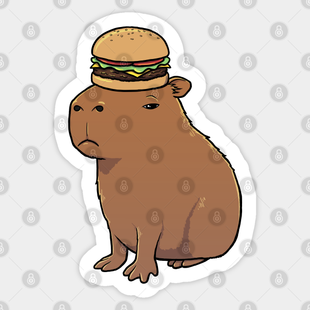 Capybara with a Hamburger on its head - Capybara Lover - Sticker ...