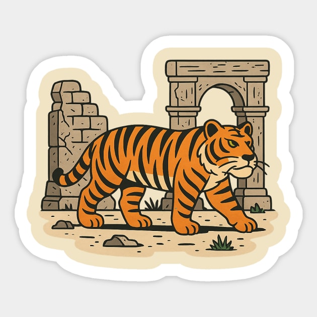 Tiger Among Ruins - Tiger Art - Sticker | TeePublic
