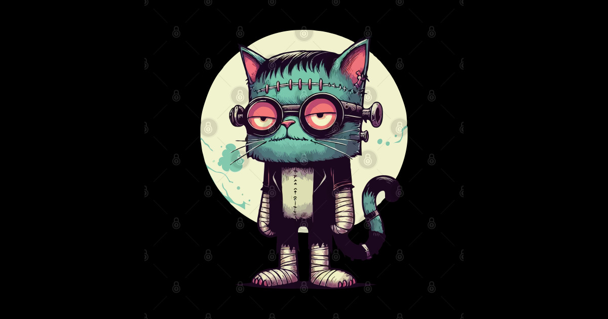 Frankenstein Moon Cat - Cat - Sticker | TeePublic