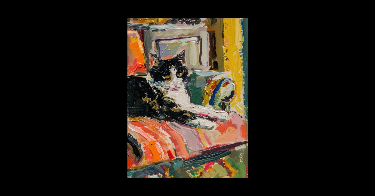 Bored Cat - Cat Painting - Sticker | TeePublic