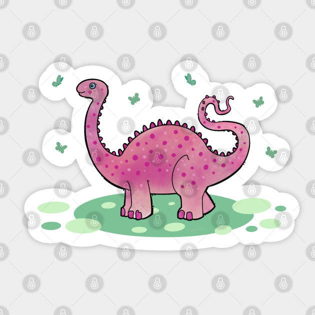 cute pink dinosaur - Pink Dinosaur For Girls - Sticker | TeePublic
