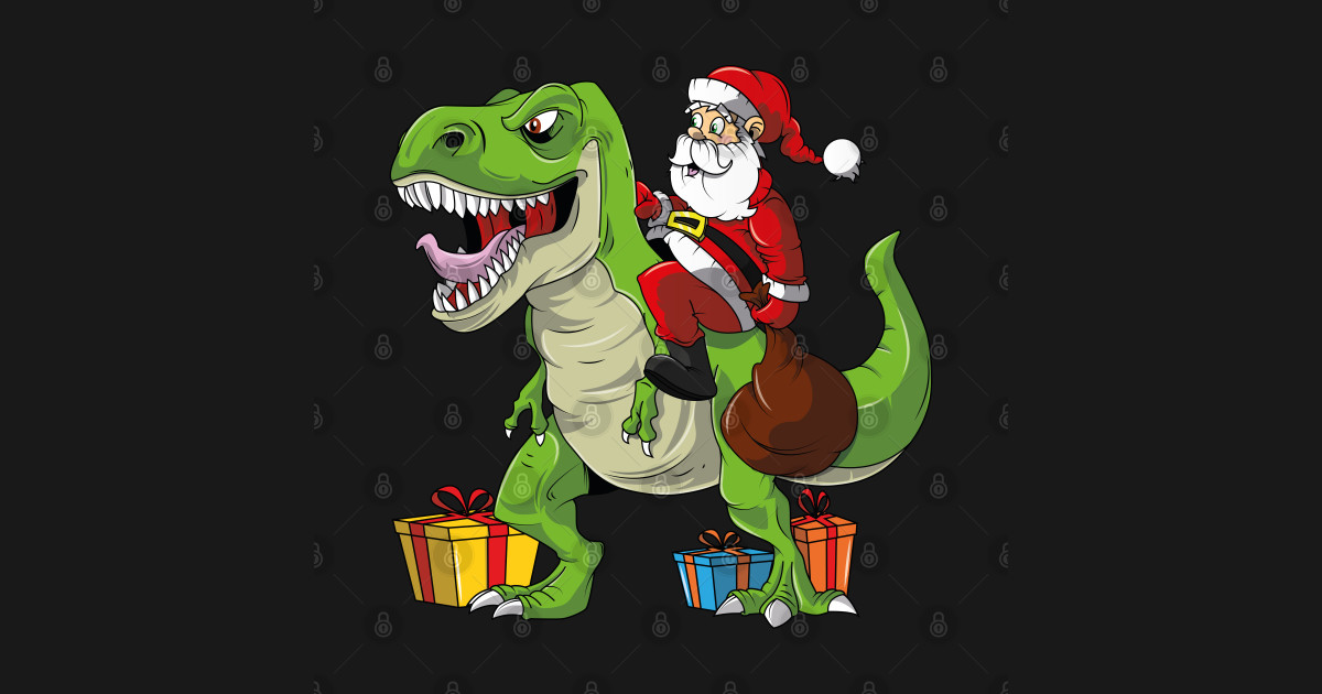 Santa Riding A T-Rex Funny Christmas - Santa Riding T Rex - Posters and ...