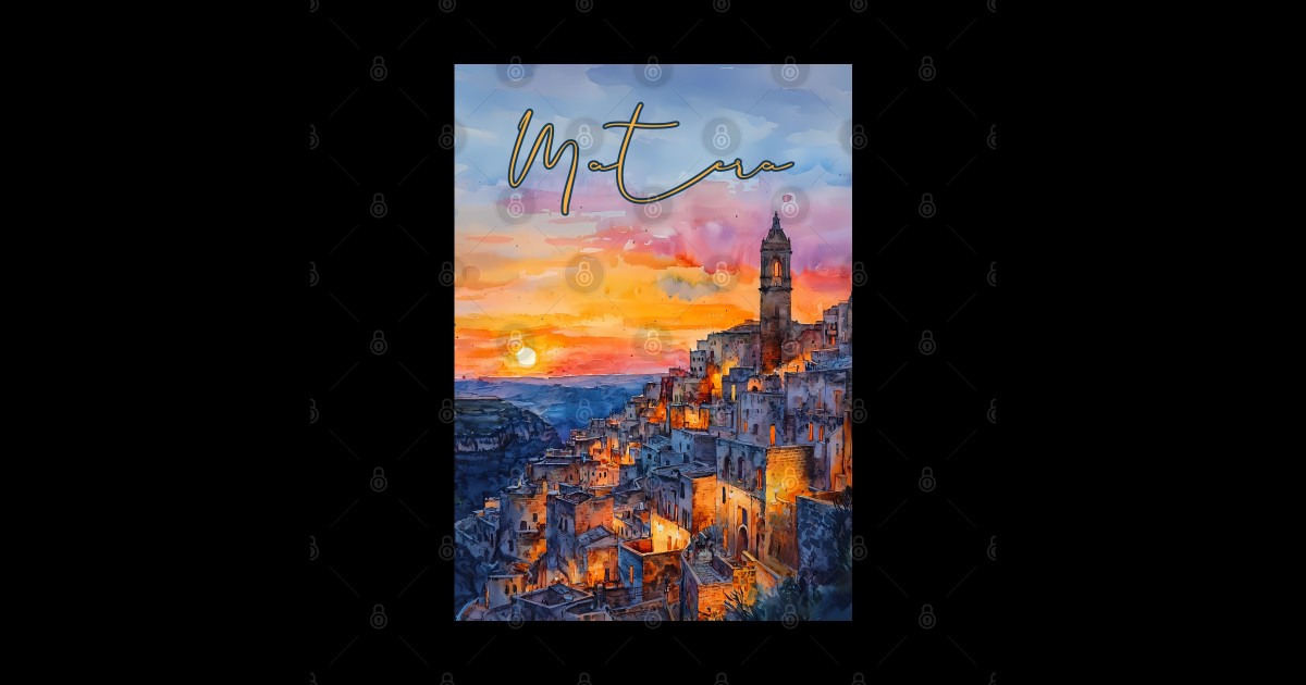 Matera Italy Watercolor Painting – Historic Stone City Travel Art ...