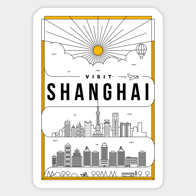 Shanghai Minimal Lineal Poster - Shanghai - Sticker | TeePublic