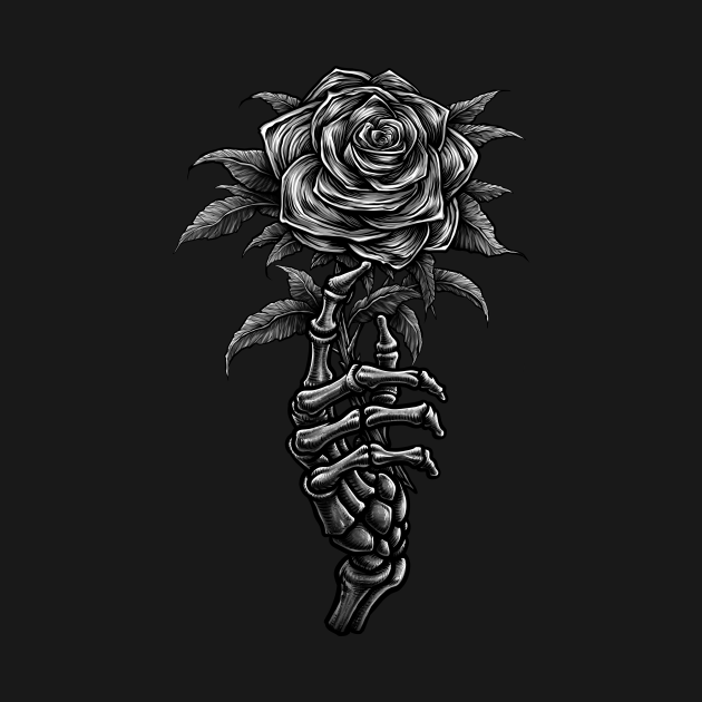Vintage skeleton hand holding rose - Skeleton Hand - T-Shirt | TeePublic