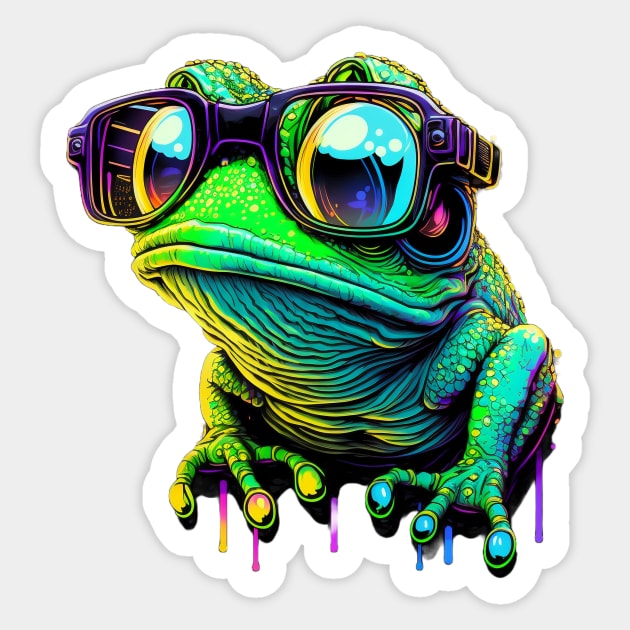 Synthwave/Retrowave neon FROG with Glasses - Frog - Sticker | TeePublic