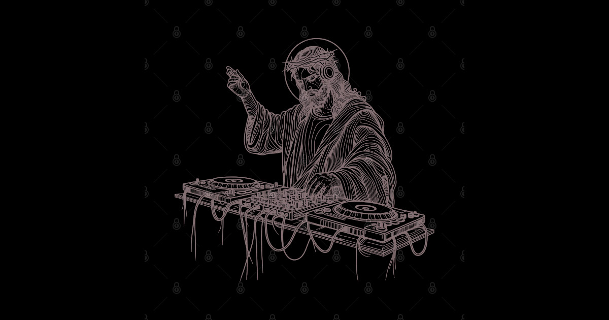 jesus dj shirt, jesus dj, party jesus - Jesus - Sticker | TeePublic