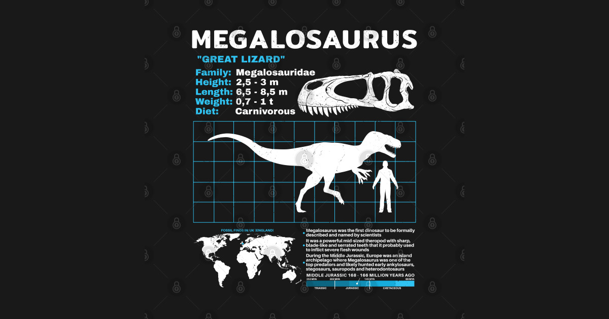Megalosaurus fact sheet - Megalosaurus Fact Sheet - T-Shirt | TeePublic