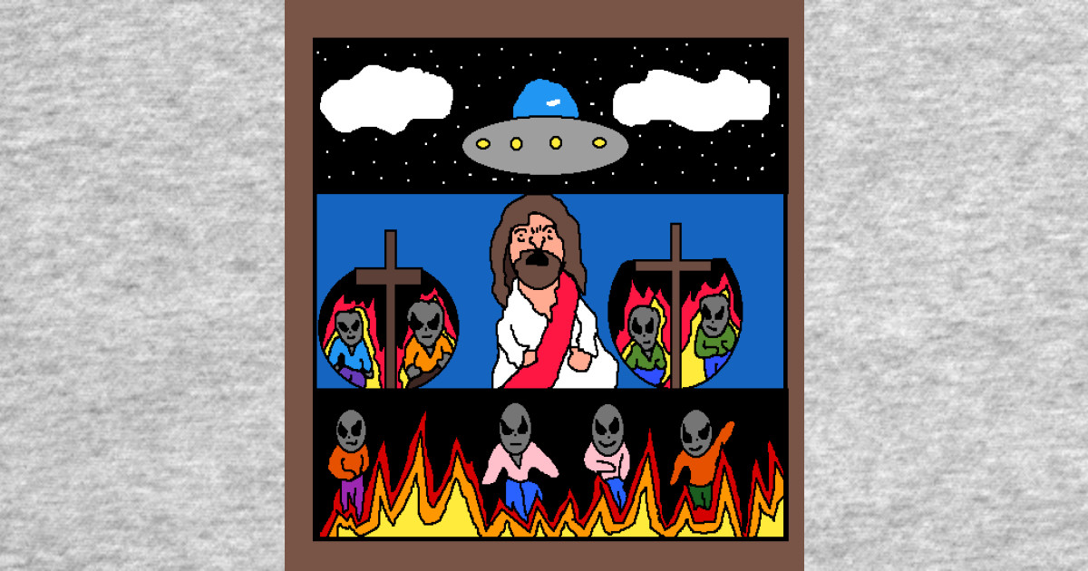 pixel art Jesus Christ with true aliens - Pixel Art - T-Shirt | TeePublic