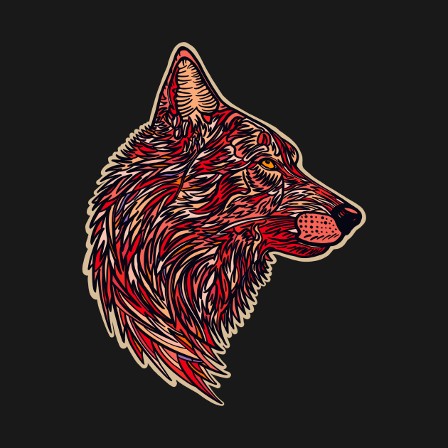 Wolf side profile design #4 - red version - Wolf - T-Shirt | TeePublic