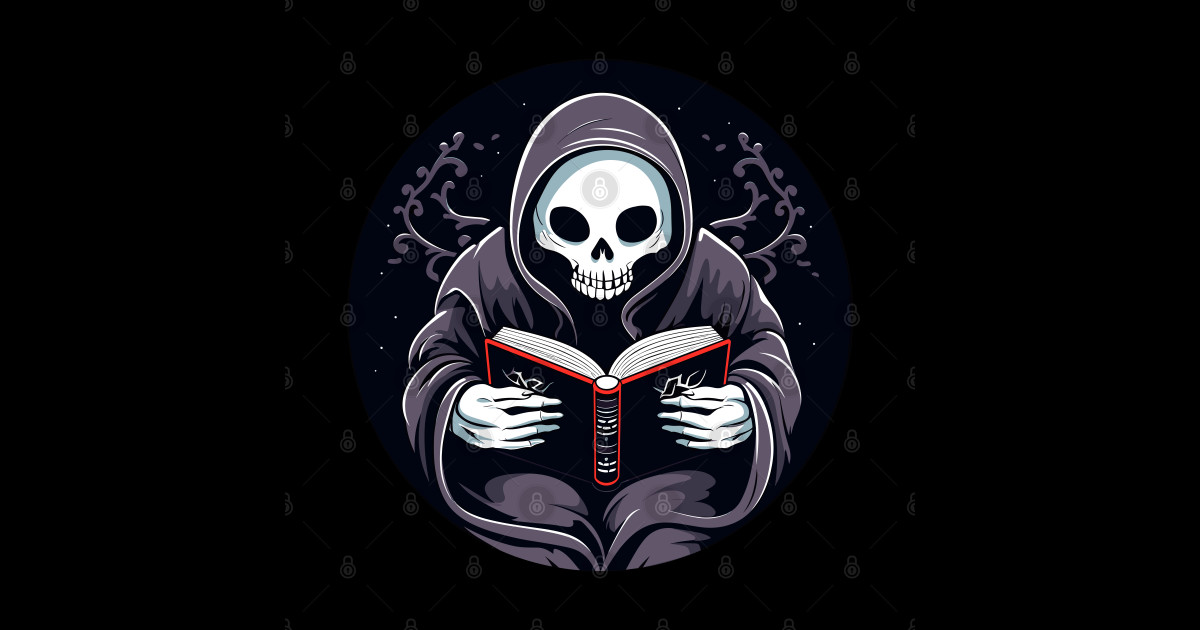 Grim Reaper Reading a Book - Grim Reaper - Sticker | TeePublic