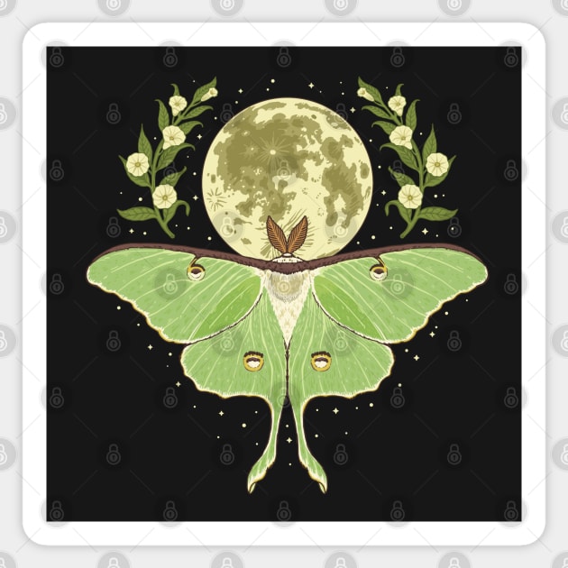 Luna Moth At Night - Moth - Sticker | TeePublic