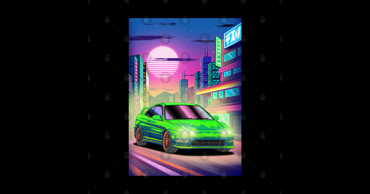 Green Honda Integra Type R DC2 Synthwave - Honda Integra - Posters and ...