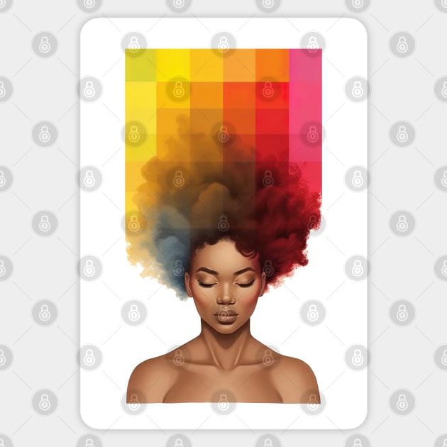 Rainbow Pixel Afro Art - Afrocentric Woman - Sticker | TeePublic