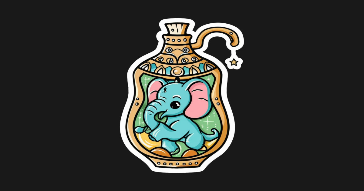 Cute Elephant in a Genie Bottle - Cute Elephant - T-Shirt | TeePublic