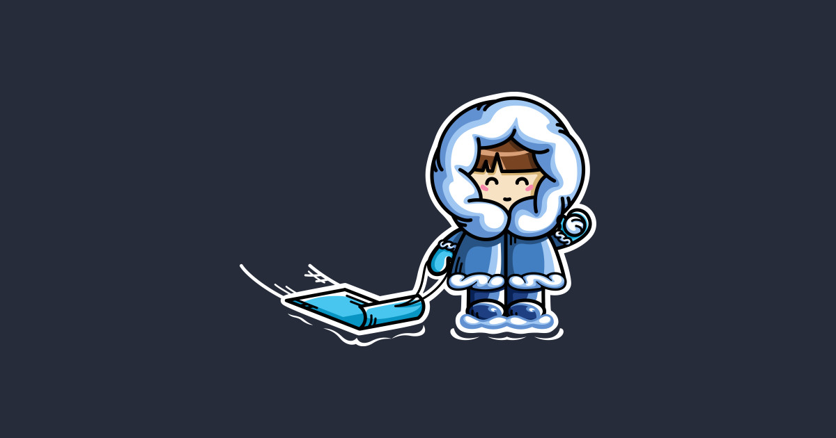 Kawaii Cute Fun In The Snow - Sledding - T-Shirt | TeePublic