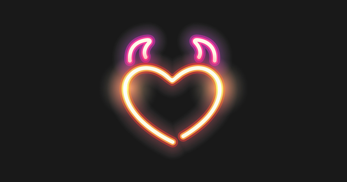 Devil Horns Glowing Heart Funny Valentine - Funny Devil Valentine - T ...