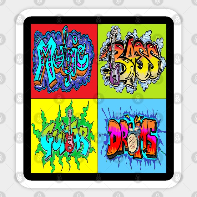 Graffiti Pop Art Music Bass Guitar Drums - Graffiti - Sticker | TeePublic