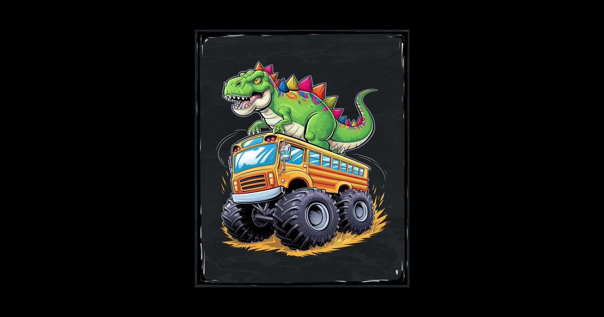 Dinosaur T-rex On Monster Truck School Bus Driver - Dinosaur T Rex On ...