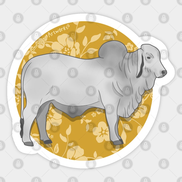 Brahman Bull with Yellow Floral Pattern - Brahman - Sticker | TeePublic