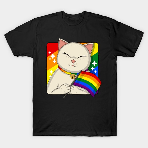 Cute Cat Holding LGBTQ Pride Flag - Gay Pride - T-Shirt | TeePublic