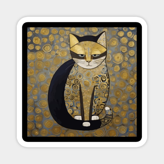 Klimt Black Cat Masked Bandit with Three Paws - Klimt - Magnet | TeePublic
