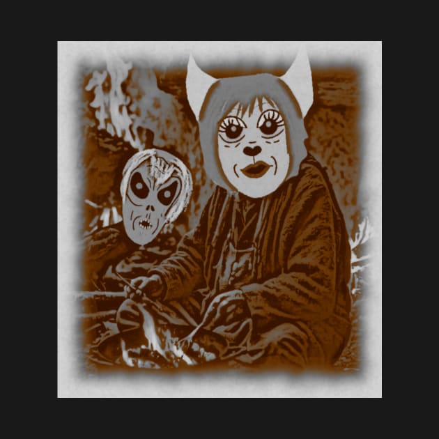 demon woman cooking with alien crow - Ai - T-Shirt | TeePublic